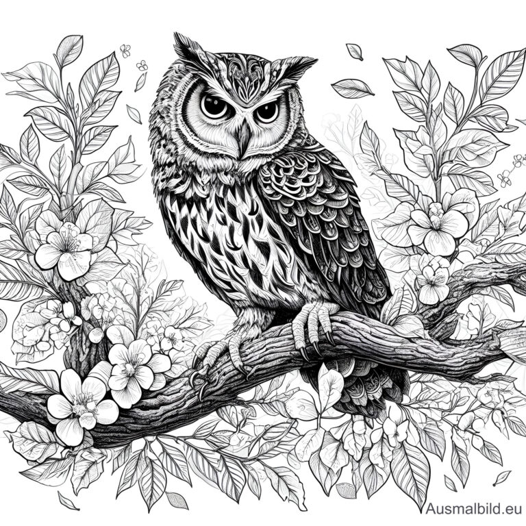 Eule auf einem Ast - Ausmalbild.eu