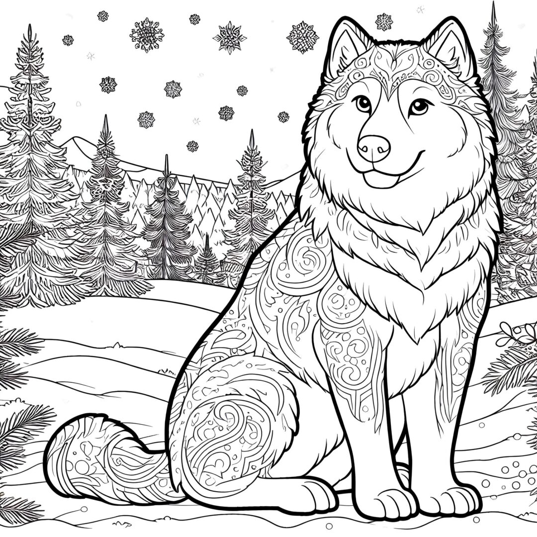 Ausmalbild: Husky Mandala - Ausmalbild.eu