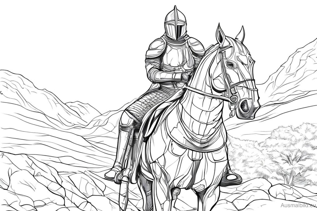 Ritter auf seinem Pferd 2 - Ausmalbild.eu