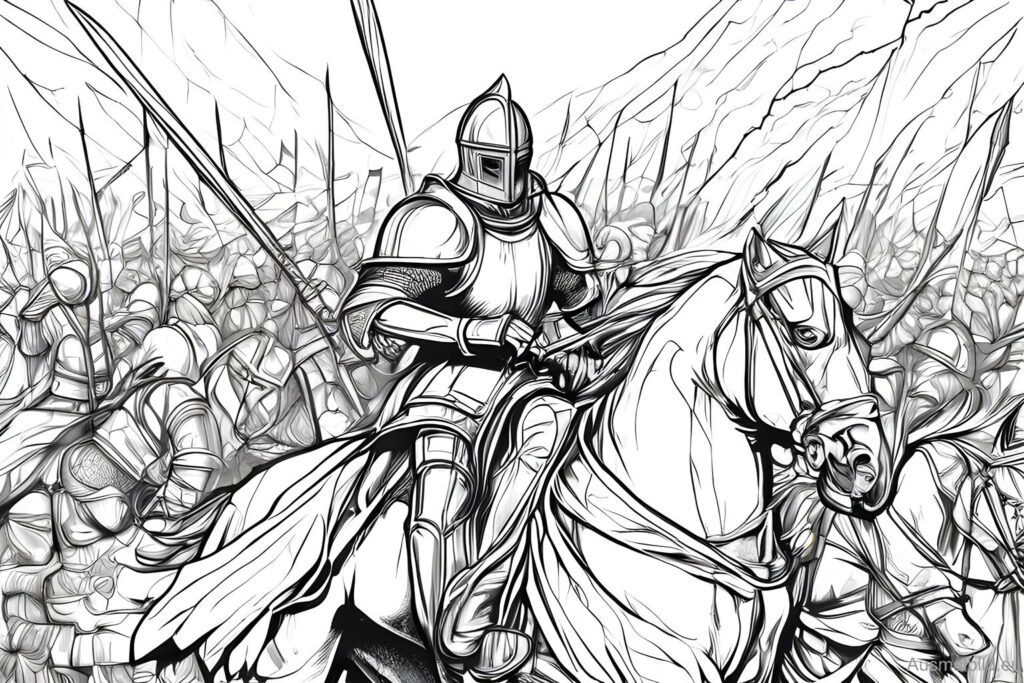 Ritter auf seinem Pferd 3 - Ausmalbild.eu