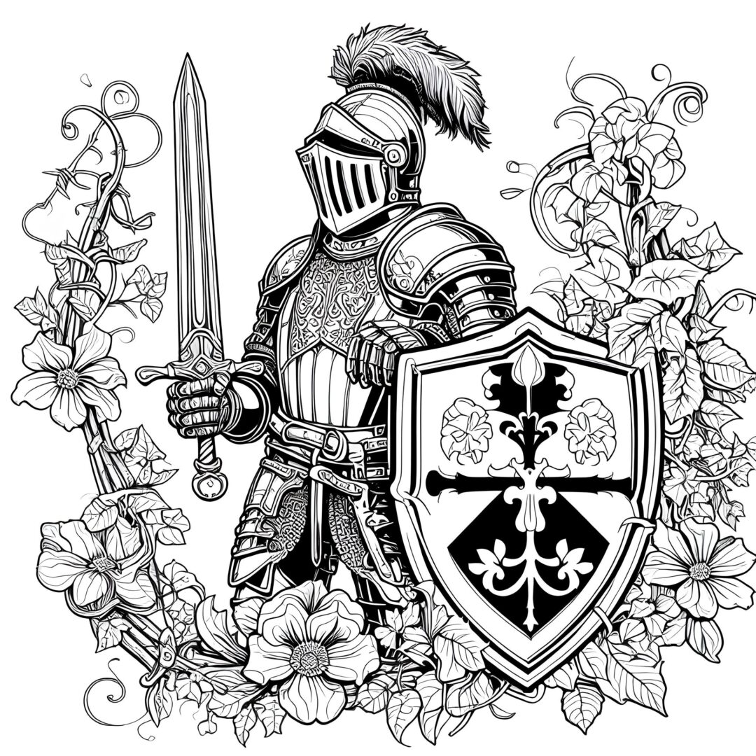 Ritter mit Rosen - Ausmalbild.eu