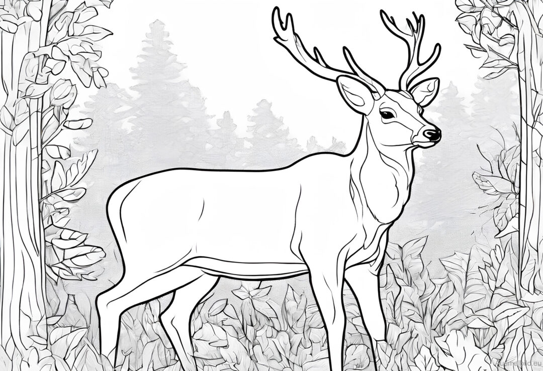 Hirsch im Wald - Tiere - Ausmalbild.eu