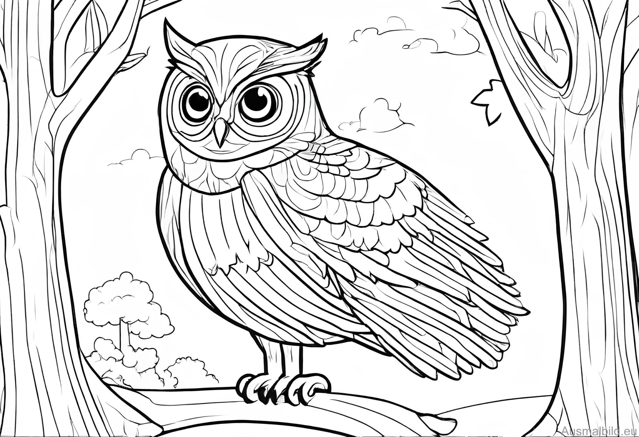 Eule auf dem Ast - Ausmalbild.eu