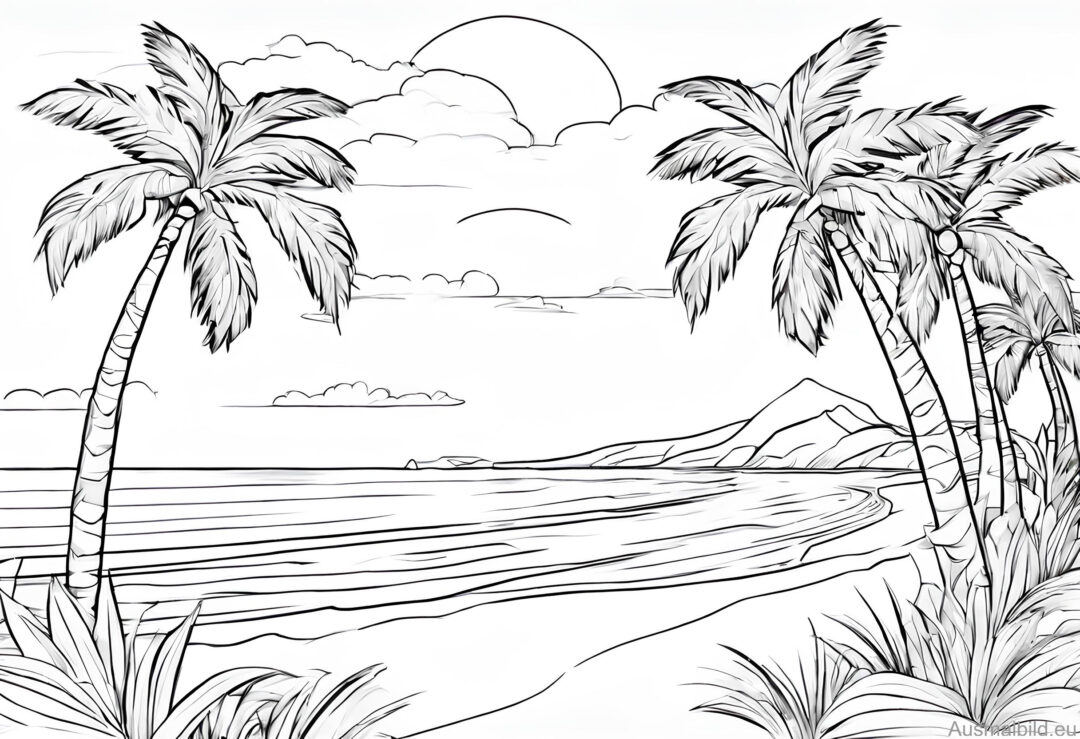 Palmen am Strand - Ausmalbild.eu