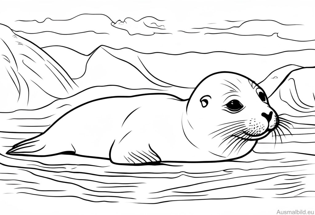 Little seal on the ice - Ausmalbild.eu