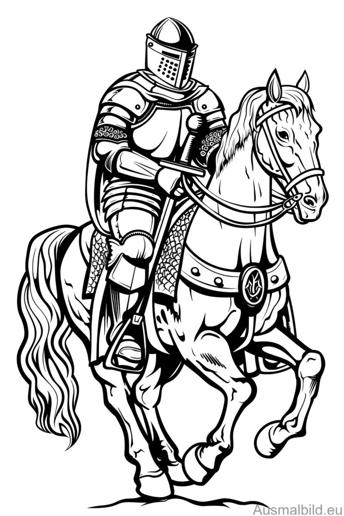 Gepanzerter Ritter auf seinem Pferd - Ausmalbild.eu