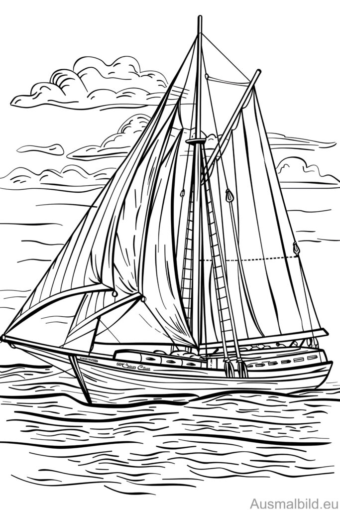 Sailboat on the sea - Ausmalbild.eu