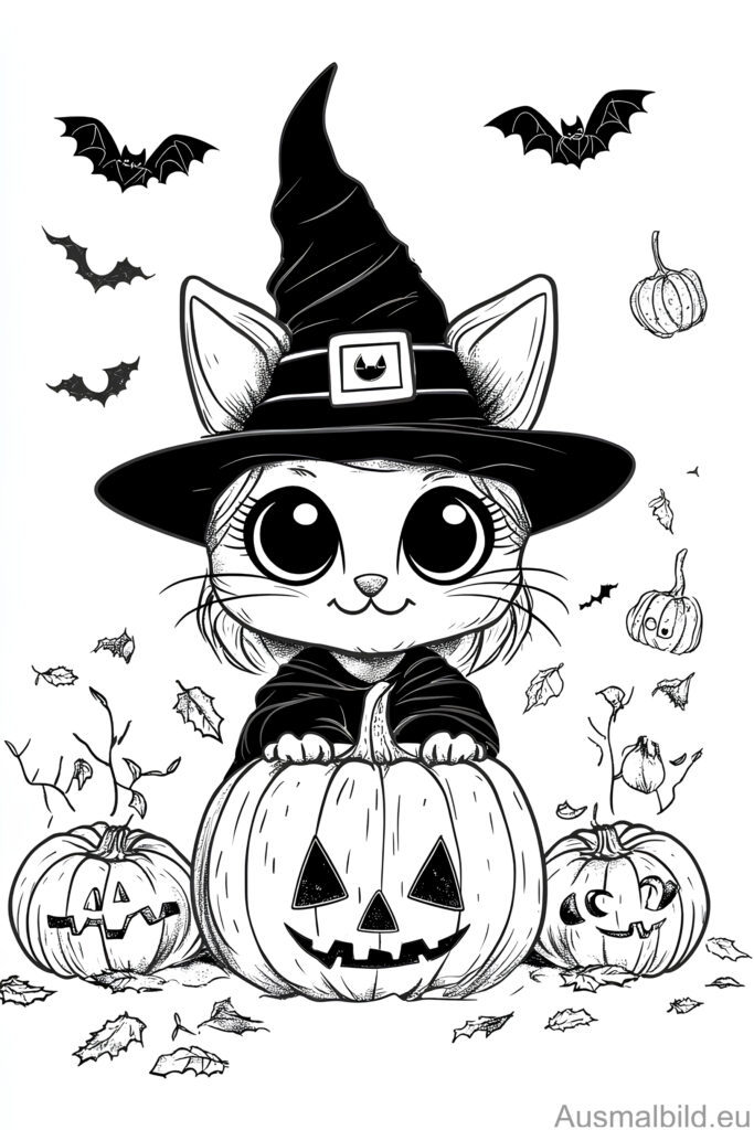 Halloween Katze - Ausmalbild.eu