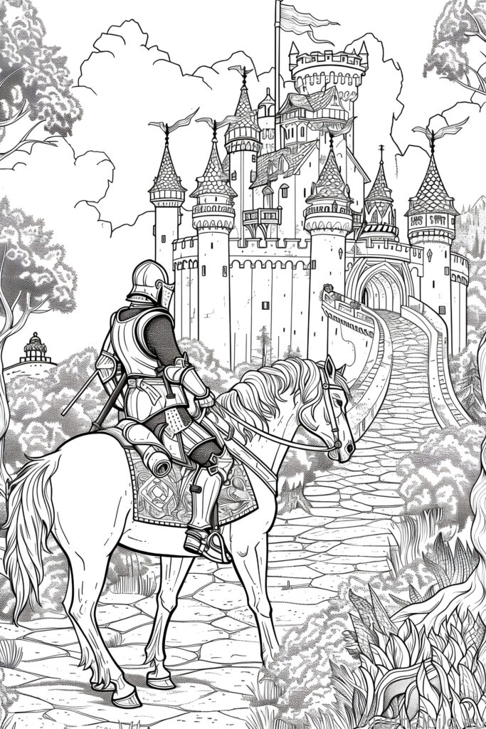 Ritter auf dem Weg zur Burg - Ausmalbild.eu