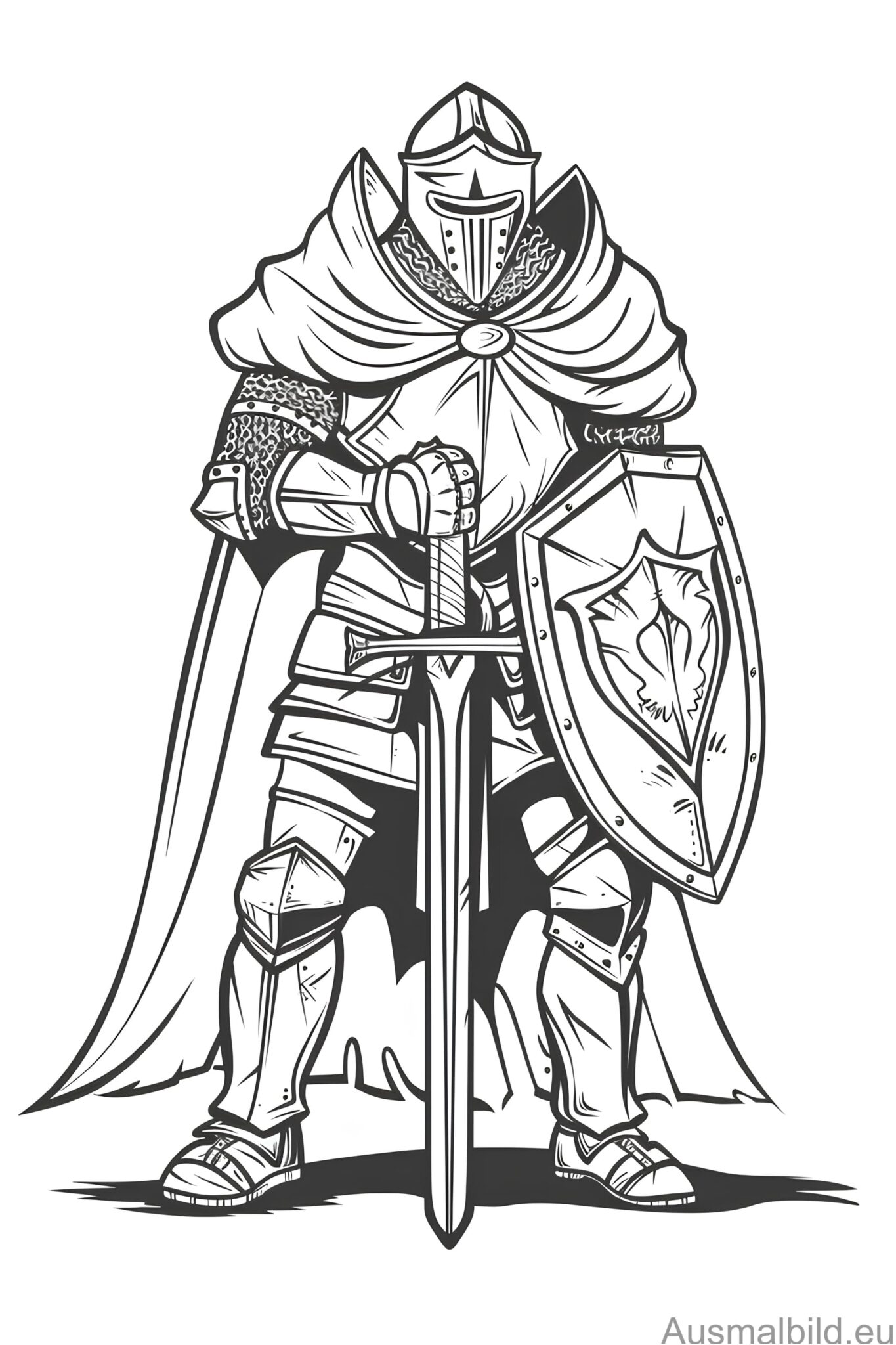 Ritter mit Schwert und Schild - Ausmalbild.eu