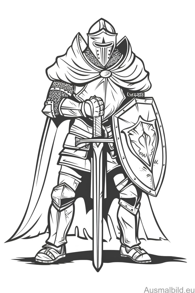 Ritter mit Schwert und Schild - Ausmalbild.eu