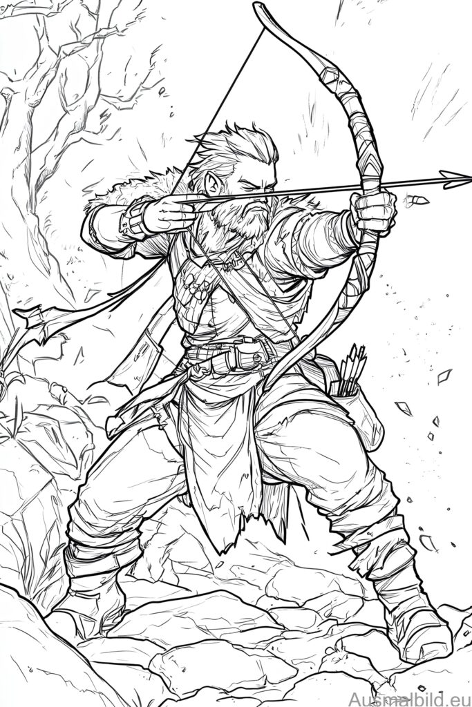 RPG Jäger schießt seinen Bogen - Fantasy - Ausmalbild.eu