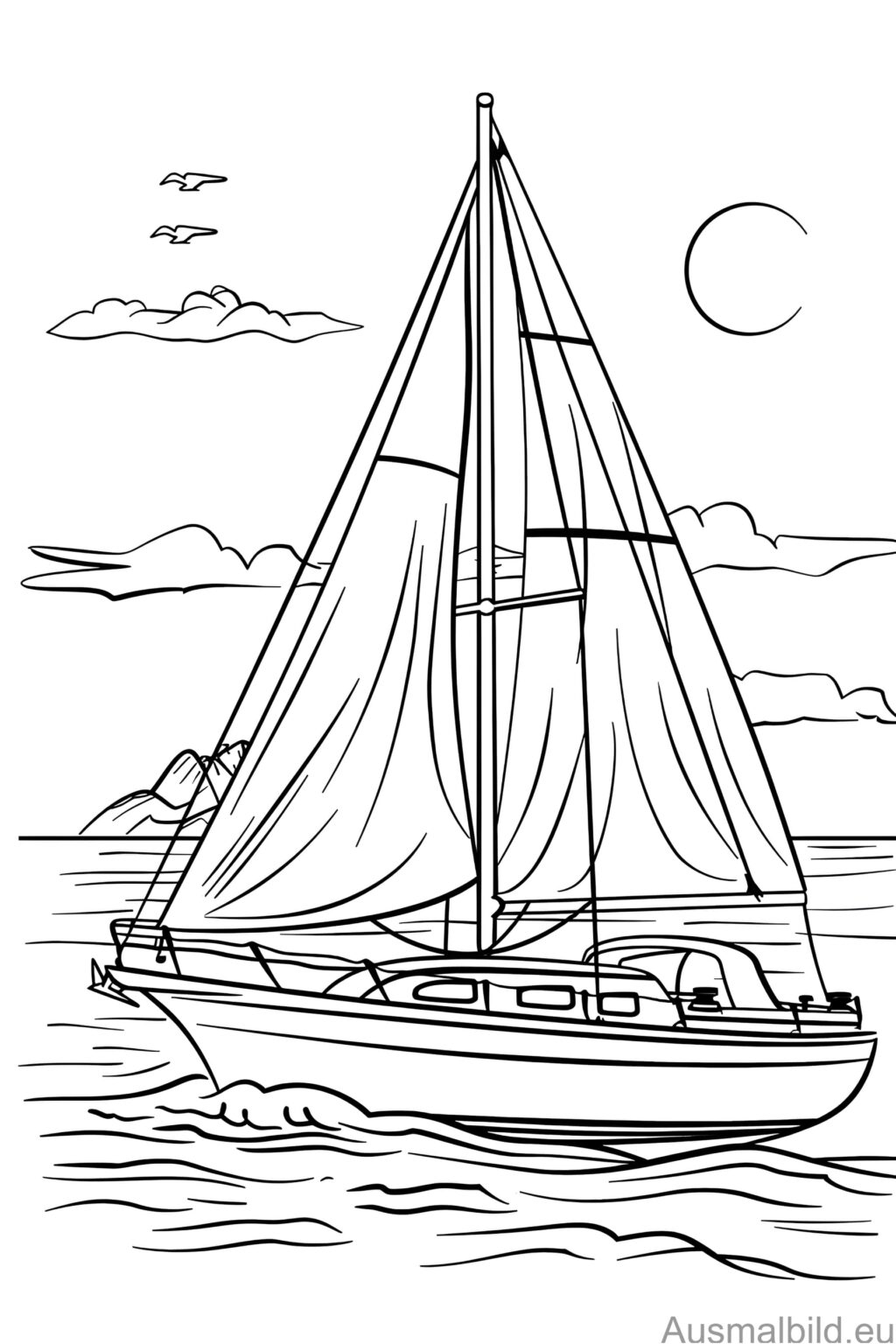 Segelboot auf dem Ozean - Ausmalbild.eu