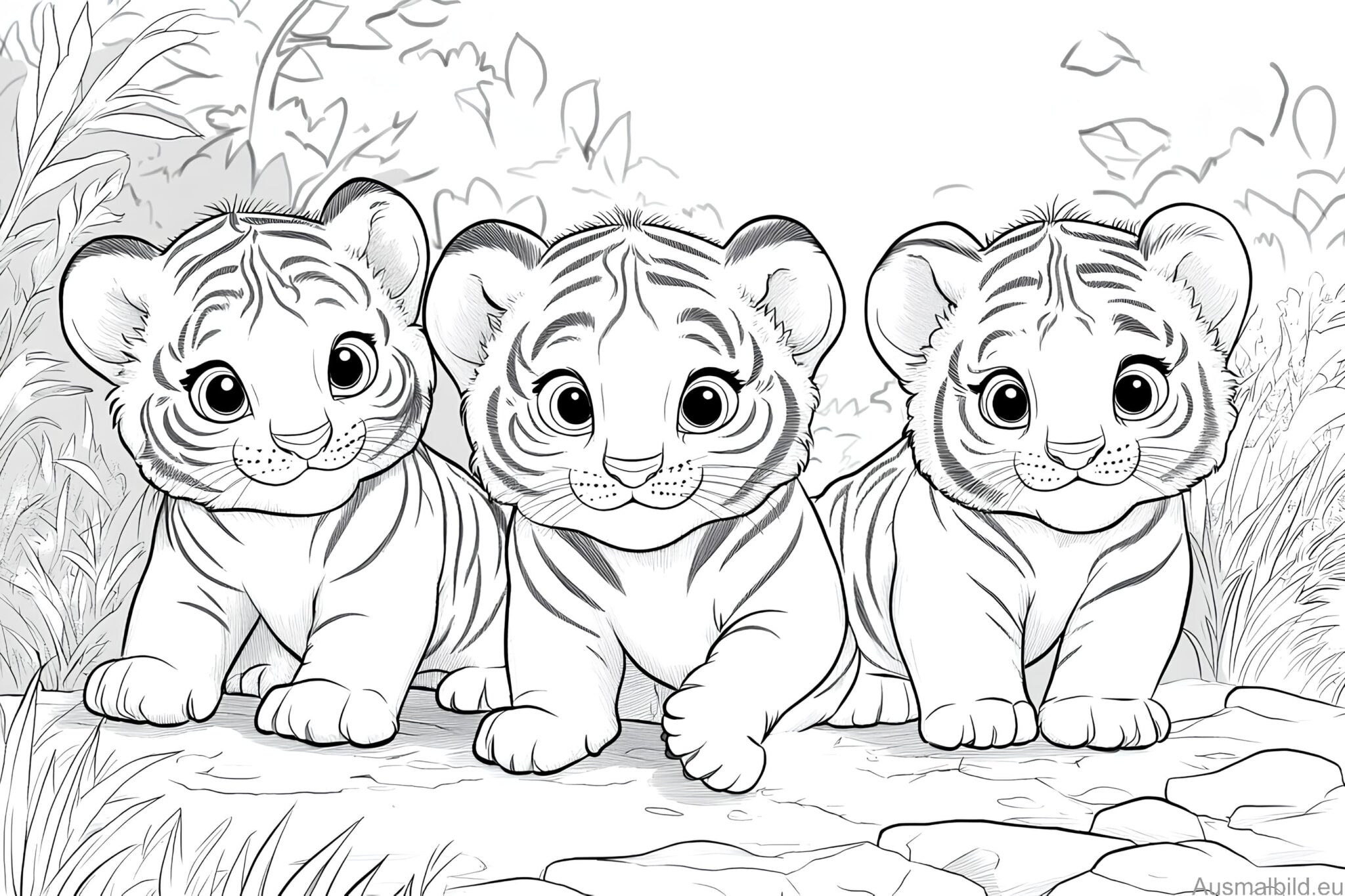 Drei süße Tigerbabies - Tiger - Ausmalbild.eu