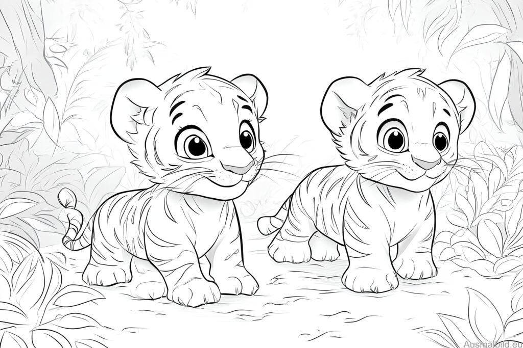 Two tiger cubs - Ausmalbild.eu
