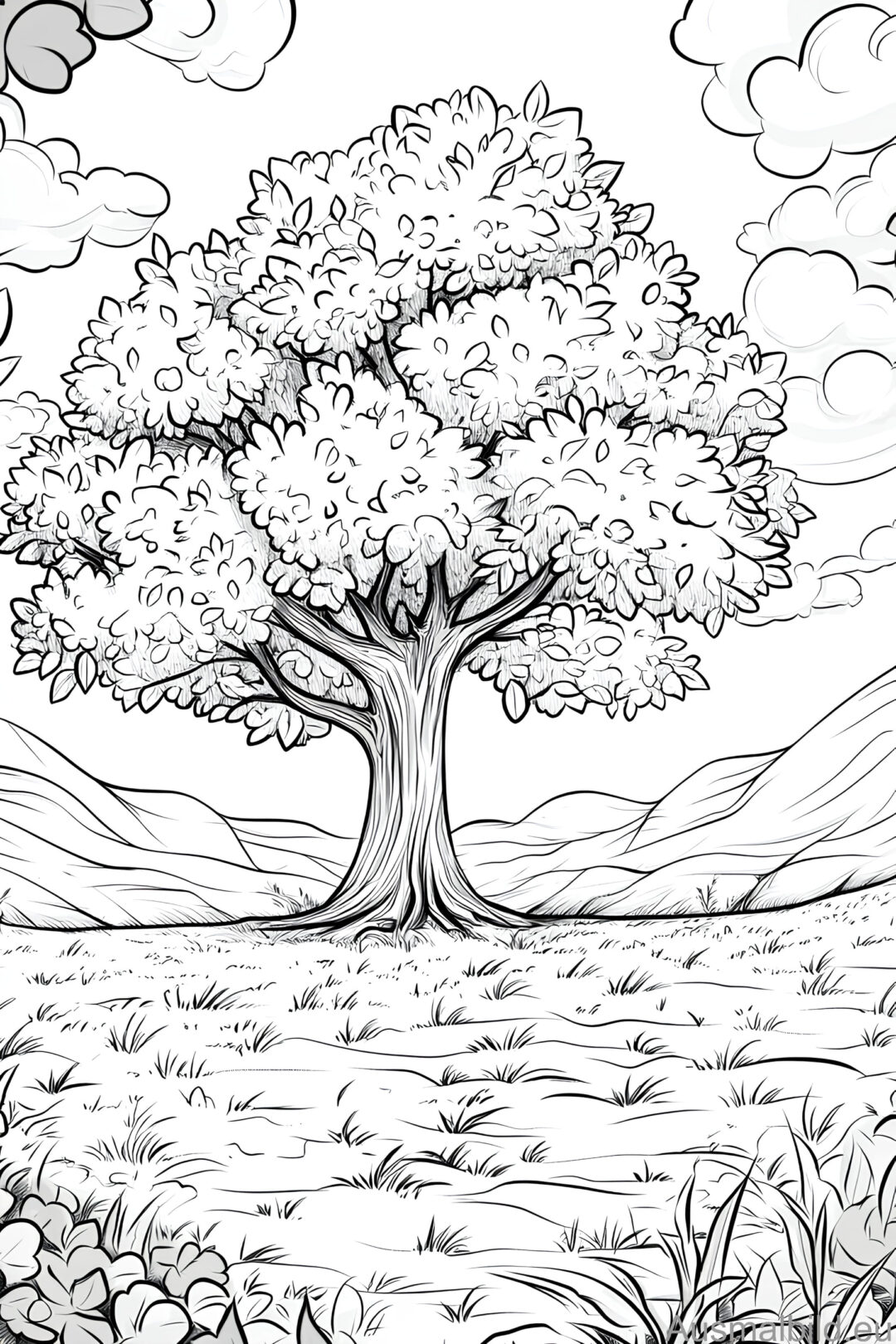 Baum auf der Wiese - Bäume - Ausmalbild.eu