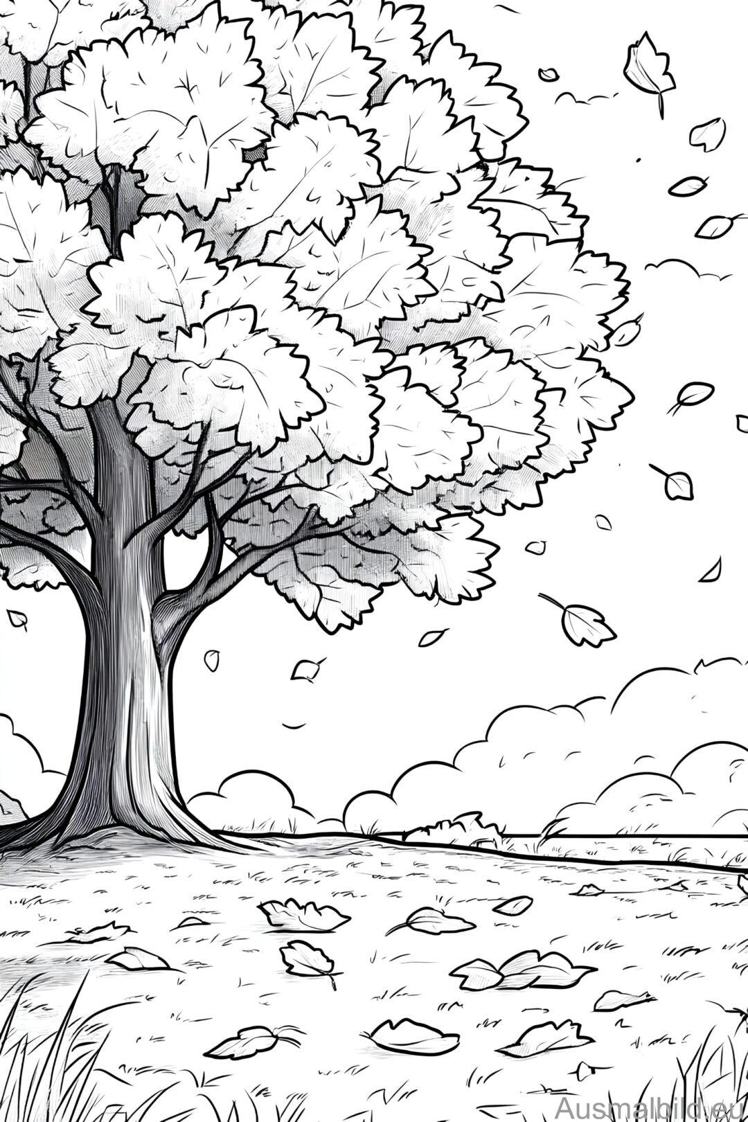 Baum im Herbst - Herbst - Ausmalbild.eu