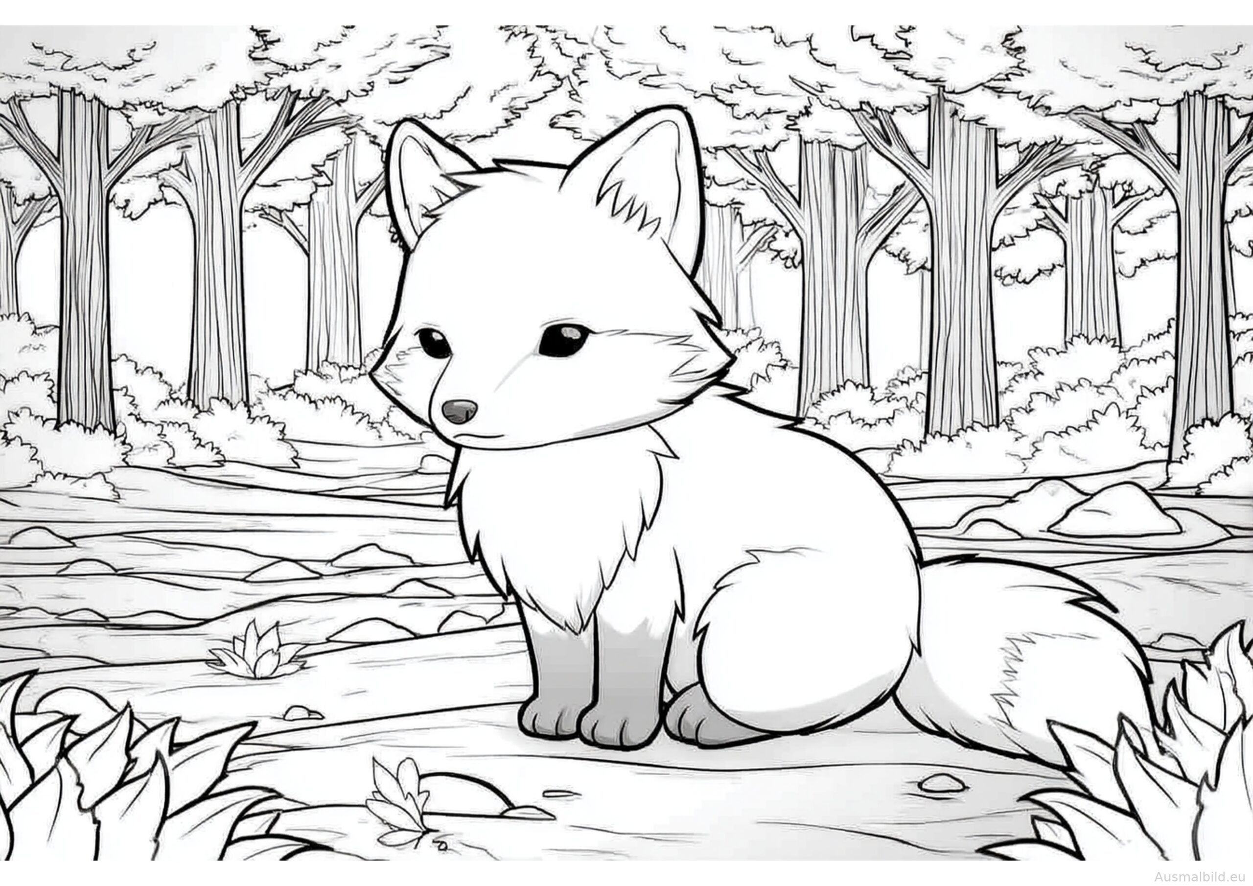 Fox in the autumn forest - Ausmalbild.eu